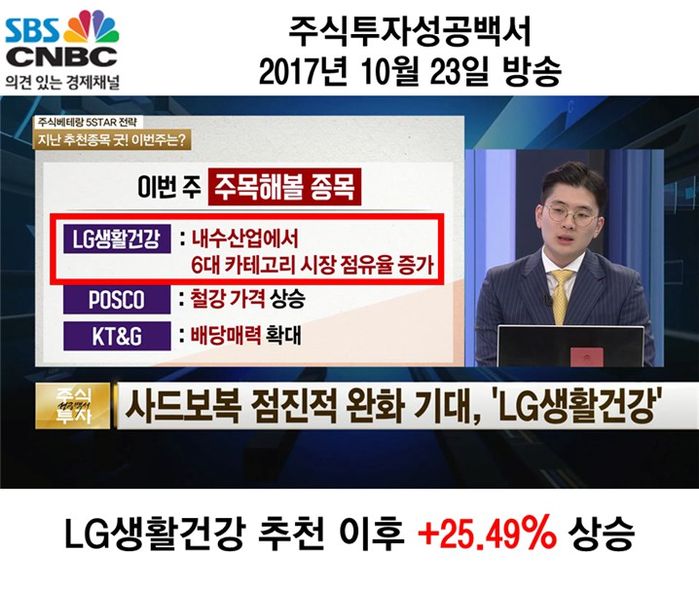 한용희경제연구소 한용희대표 사드보복 관련주 LG생활건강 추천이후 +25.49% 상승 - SBS Biz